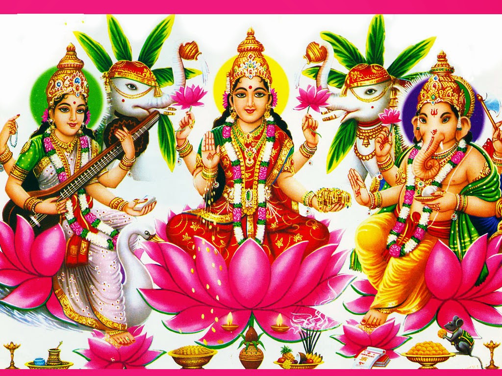 Goddess Lakshmi Devi, Saraswathi Devi, Lord Vinayaka or Ganapathi ...